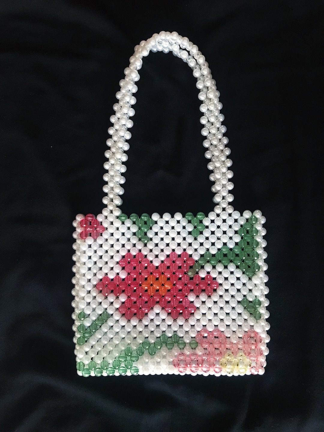 Handmade Flower Beaded Bag, Vintage Pearl Crystal Shoulder Bag - Etsy