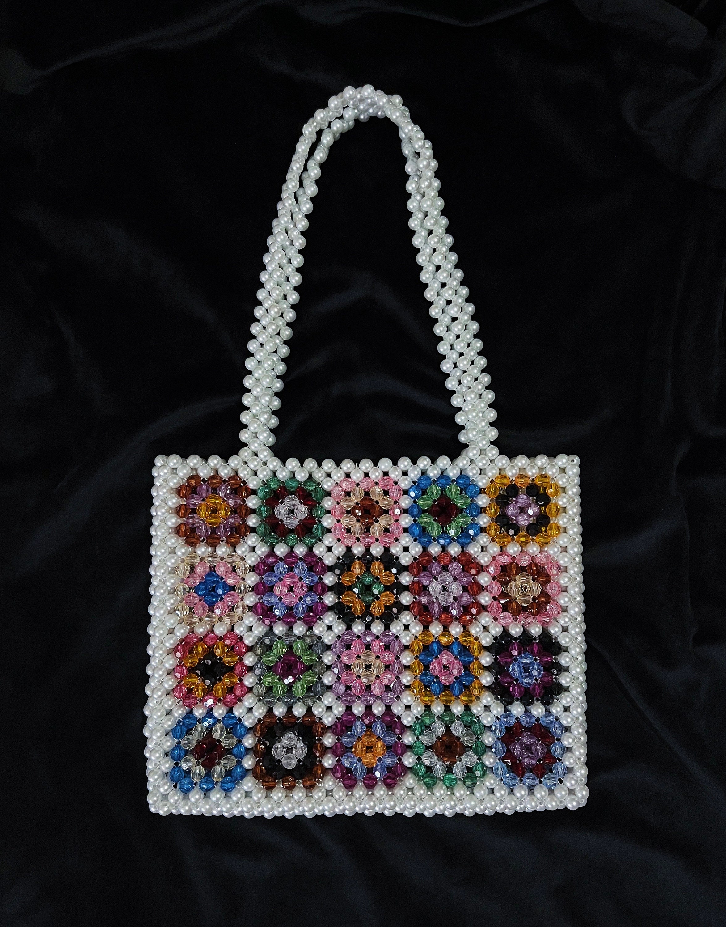 Granny Square Bead Bag, Granny Square, Crystal Beaded Bag, Pearl Bead ...