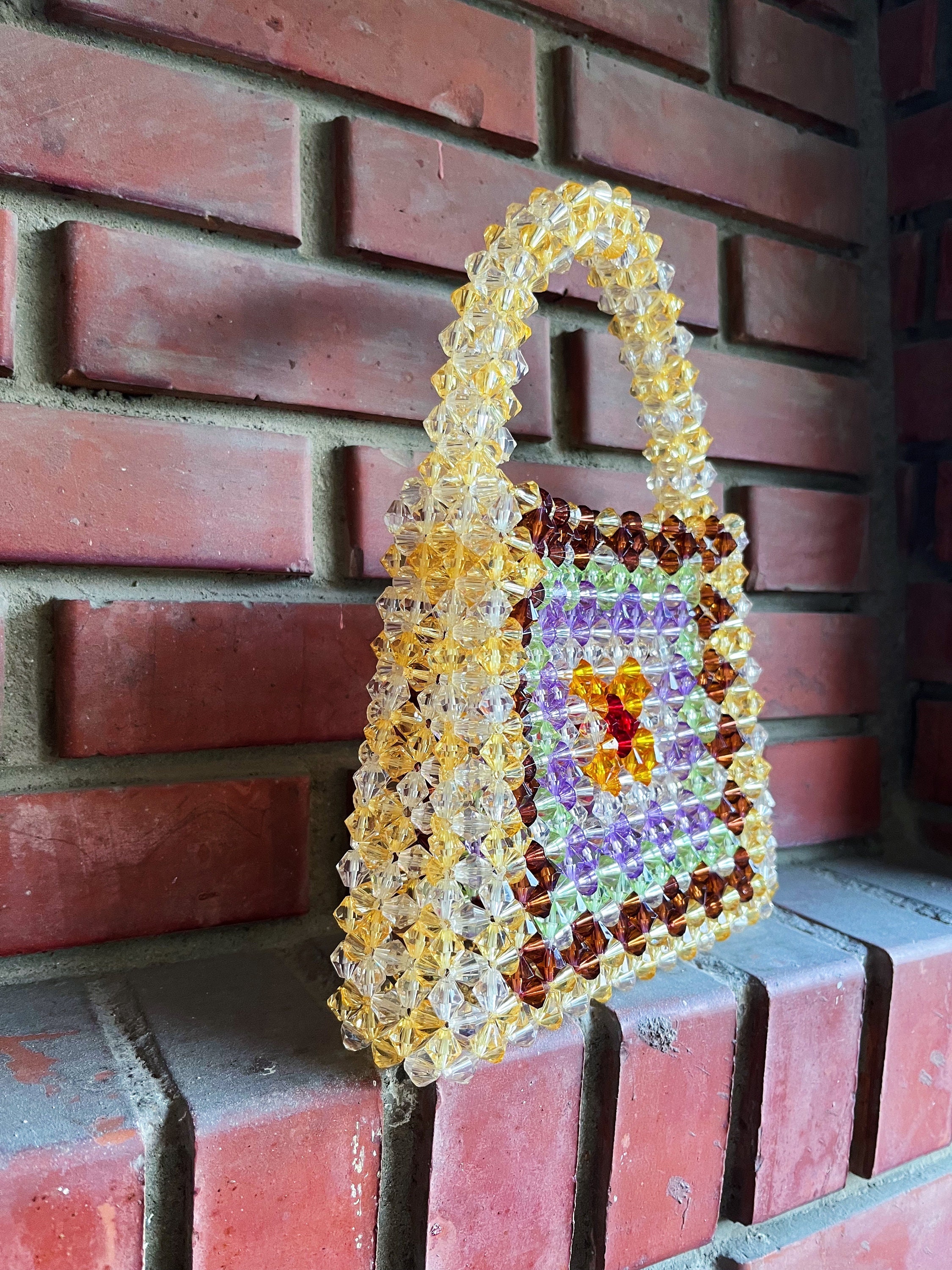 Granny Square Bead Bag, Granny Square, Crystal Orange Beaded Bag, Pink ...
