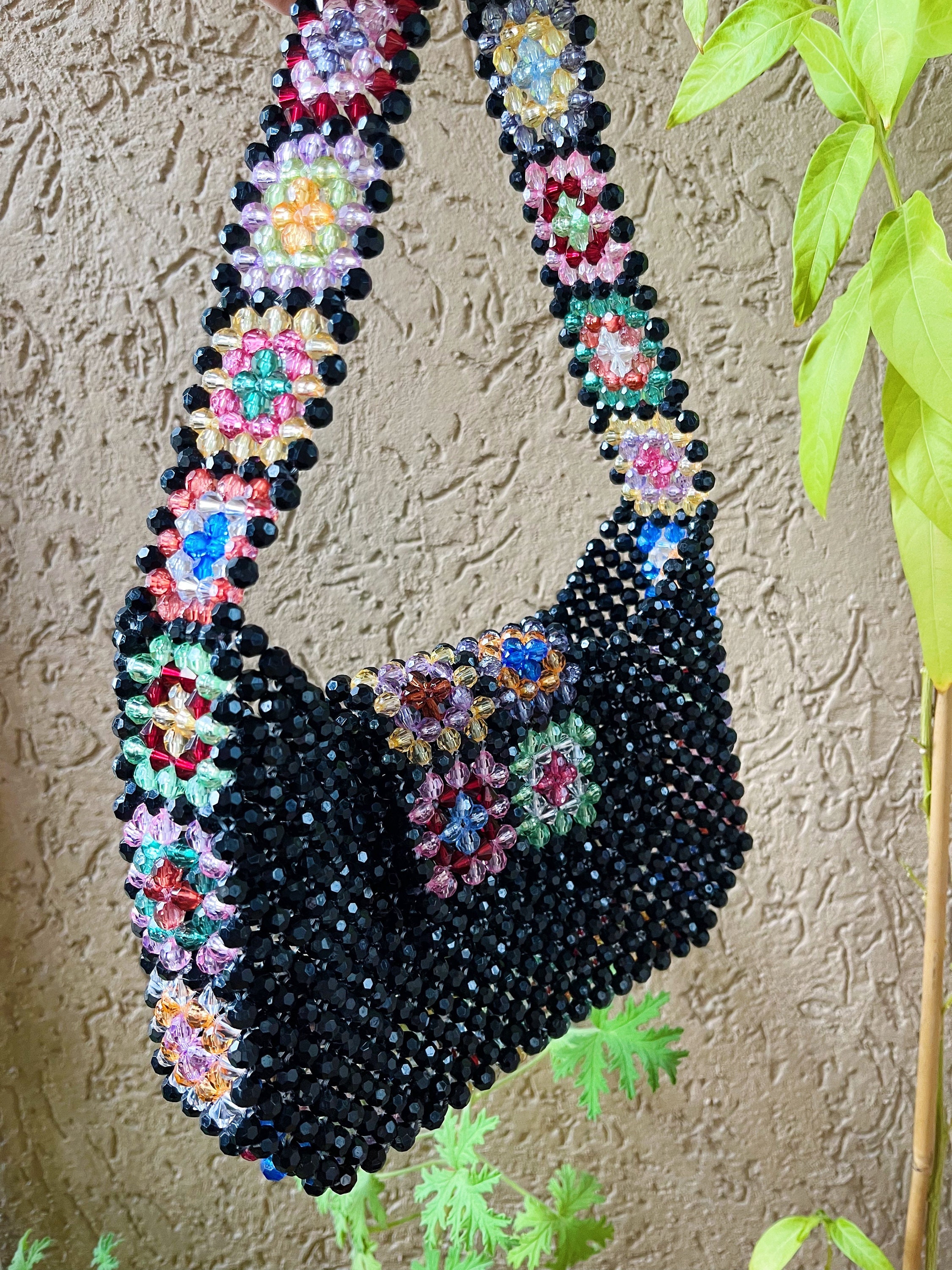 Granny Square Bead Bag, Granny Square, Crystal Beaded Bag,crystal Bead ...