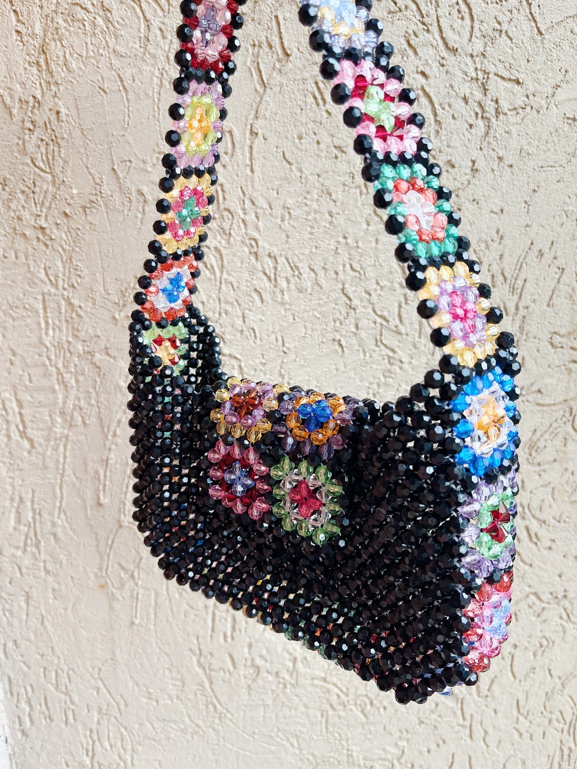Granny Square Bead Bag, Granny Square, Crystal Beaded Bag,crystal Bead ...