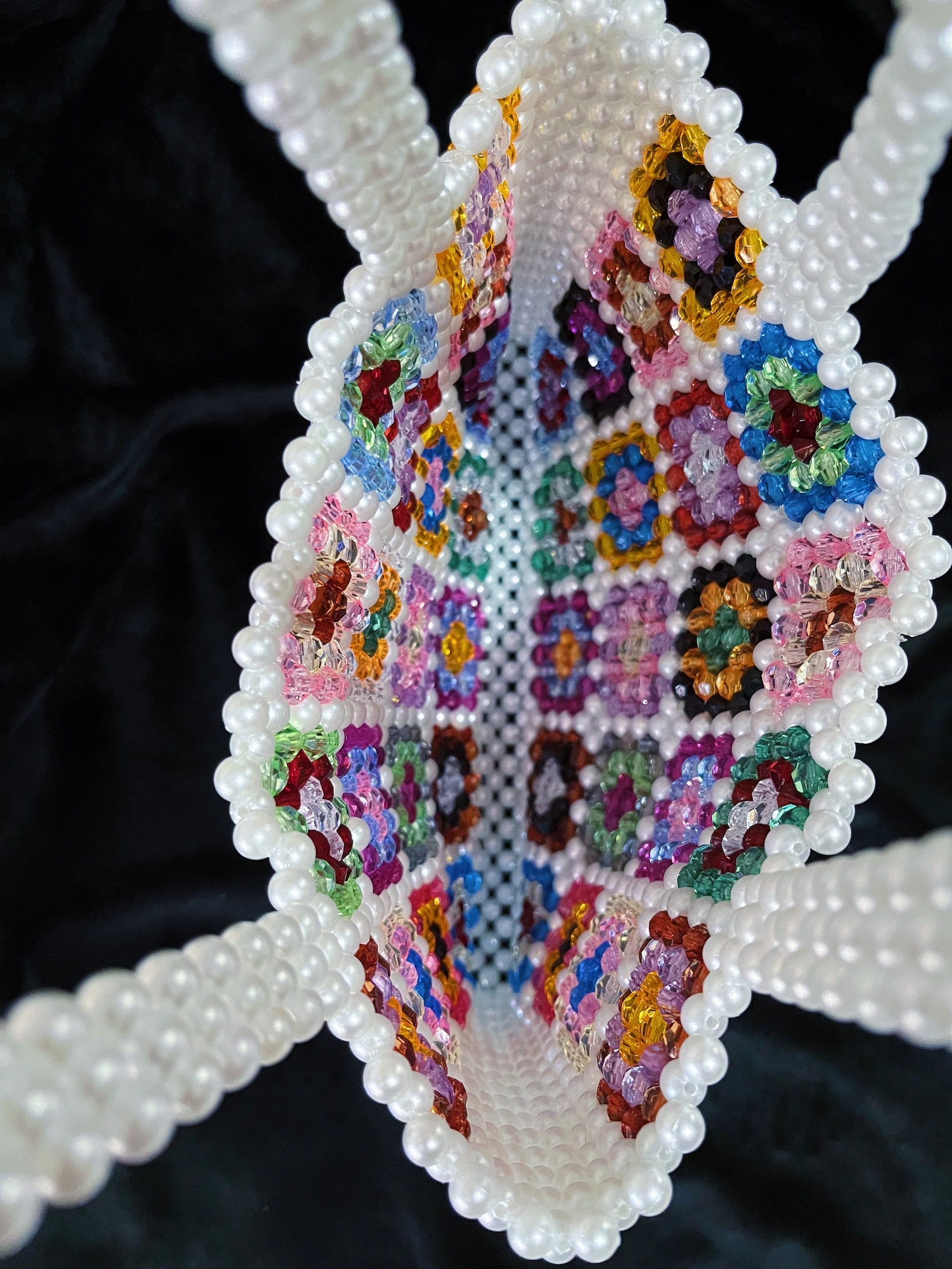 Granny Square Bead Bag, Granny Square, Crystal Beaded Bag, Pearl Bead ...