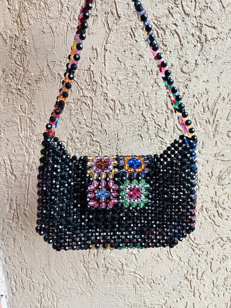 Granny Square Bead Bag, Granny Square, Crystal Beaded Bag,crystal Bead ...