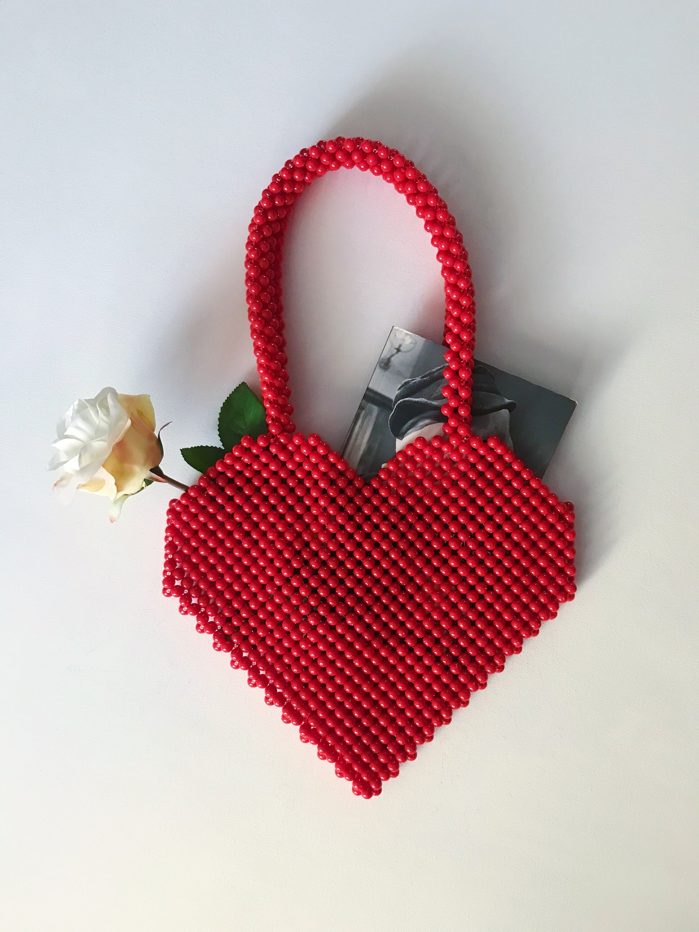 Handmade Red Heart Bead Bag, Valentine's Day Gift - Etsy