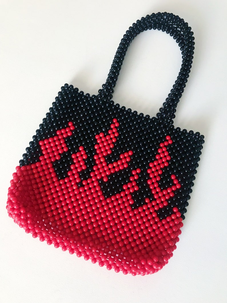 Flaming Beaded Bag,red & Black Bead Bag, Red Bead Bag,valentine's Day ...
