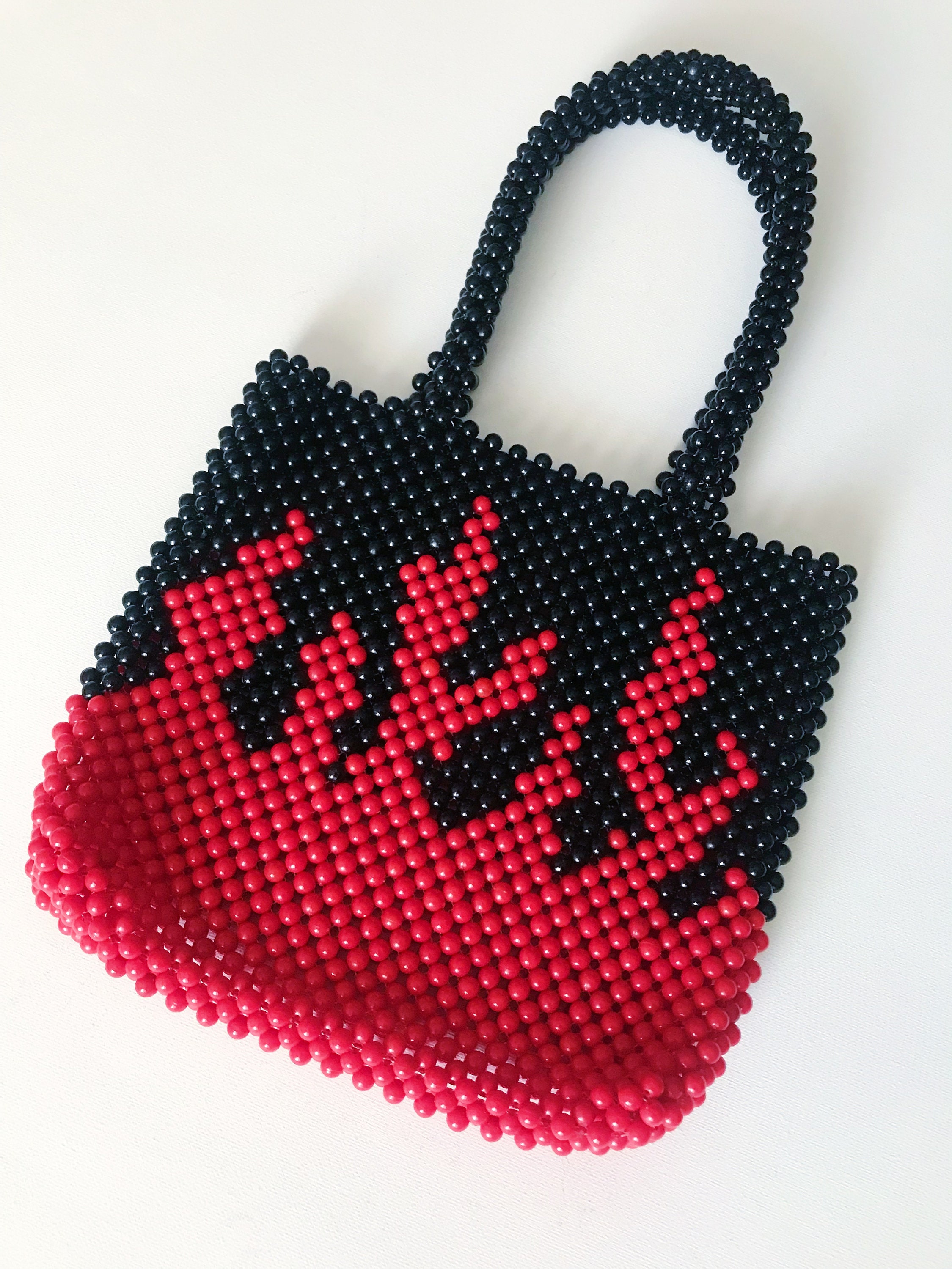 Flaming Beaded Bagred & Black Bead Bag Red Bead - Etsy