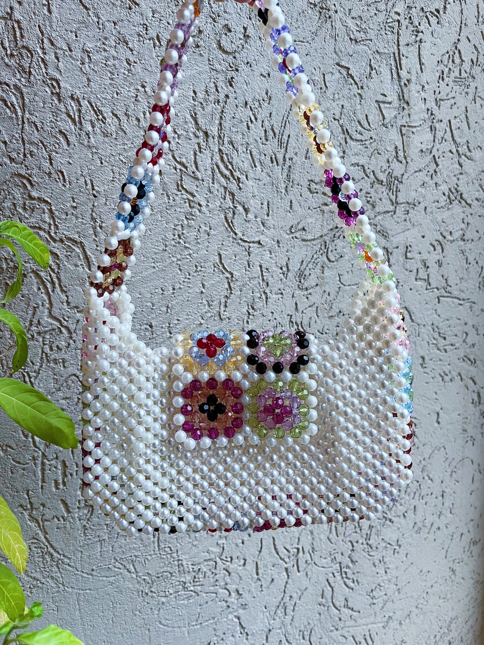 Granny Square Bead Bag, Granny Square, Crystal Beaded Bag, Pearl Bead ...