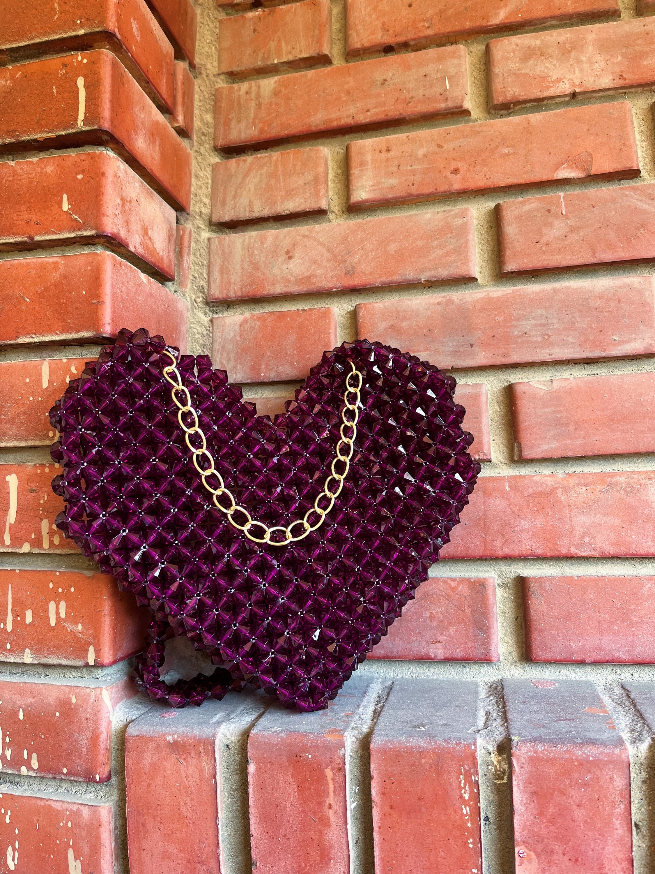 Heart Bead Bag, Red Beaded Bag, Handmade Bead Bag,valentine's Day Gift ...