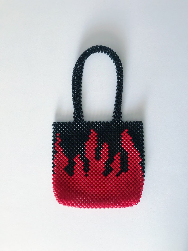 Flaming Beaded Bag,red & Black Bead Bag, Red Bead Bag,valentine's Day ...