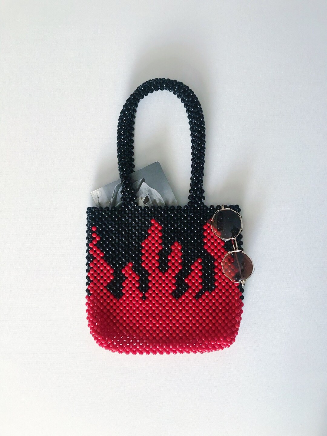 Flaming Beaded Bag,red & Black Bead Bag, Red Bead Bag,valentine's Day ...