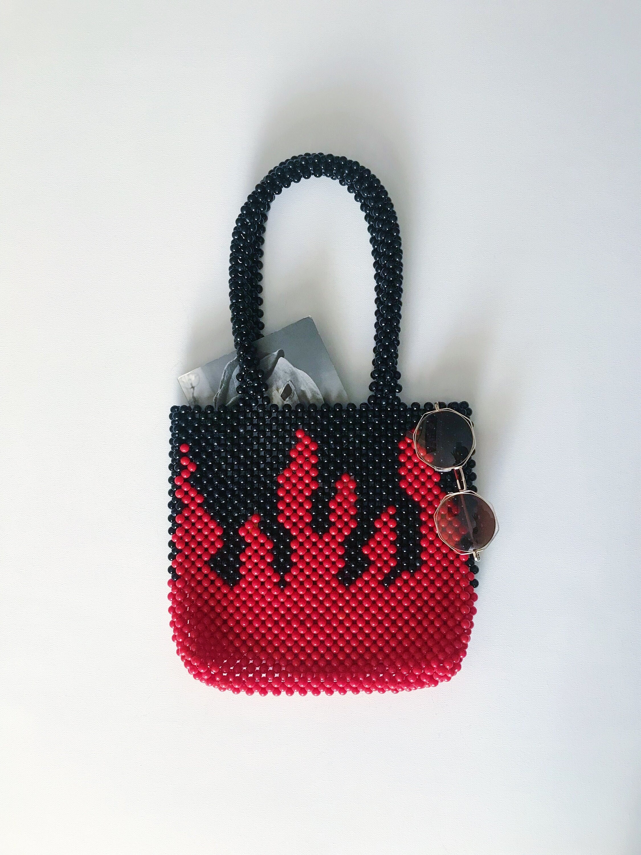 Flaming Beaded Bag,red & Black Bead Bag, Red Bead Bag,valentine's Day ...