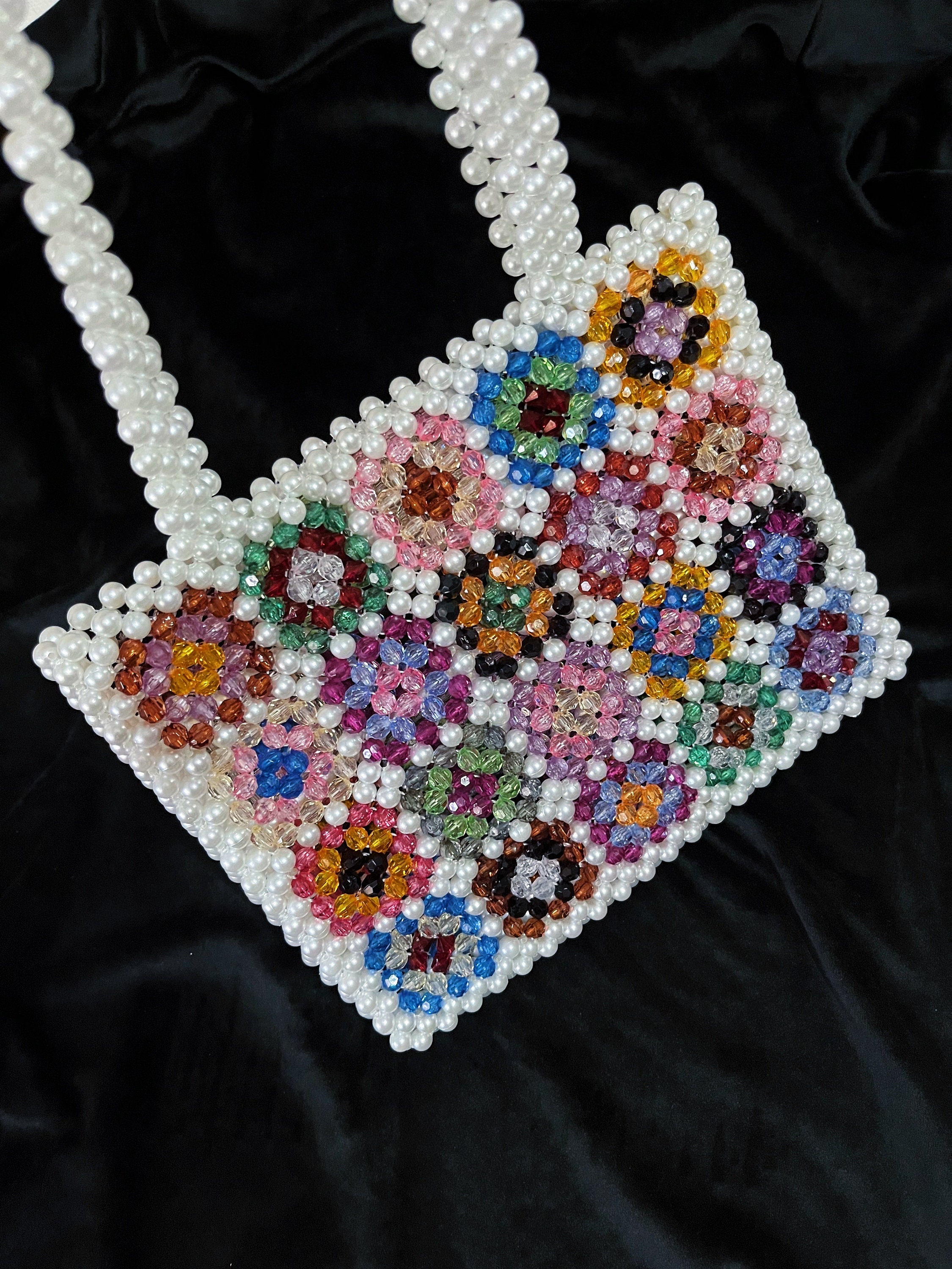 Granny Square Bead Bag, Granny Square, Crystal Beaded Bag, Pearl Bead ...