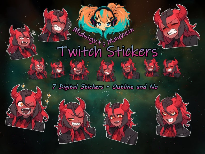 7 Cute Twitch Stickers - White Outline, No White Outline - Digital ...