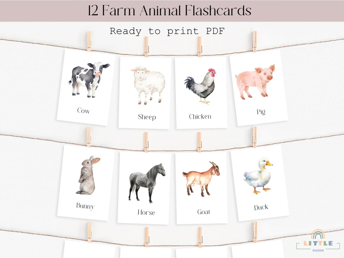 Printable Farm Animal Cards Set Educational Flashcards for Kids ...