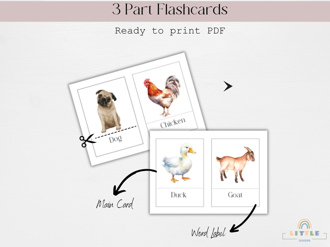 Printable Farm Animal Cards Set Educational Flashcards for Kids ...