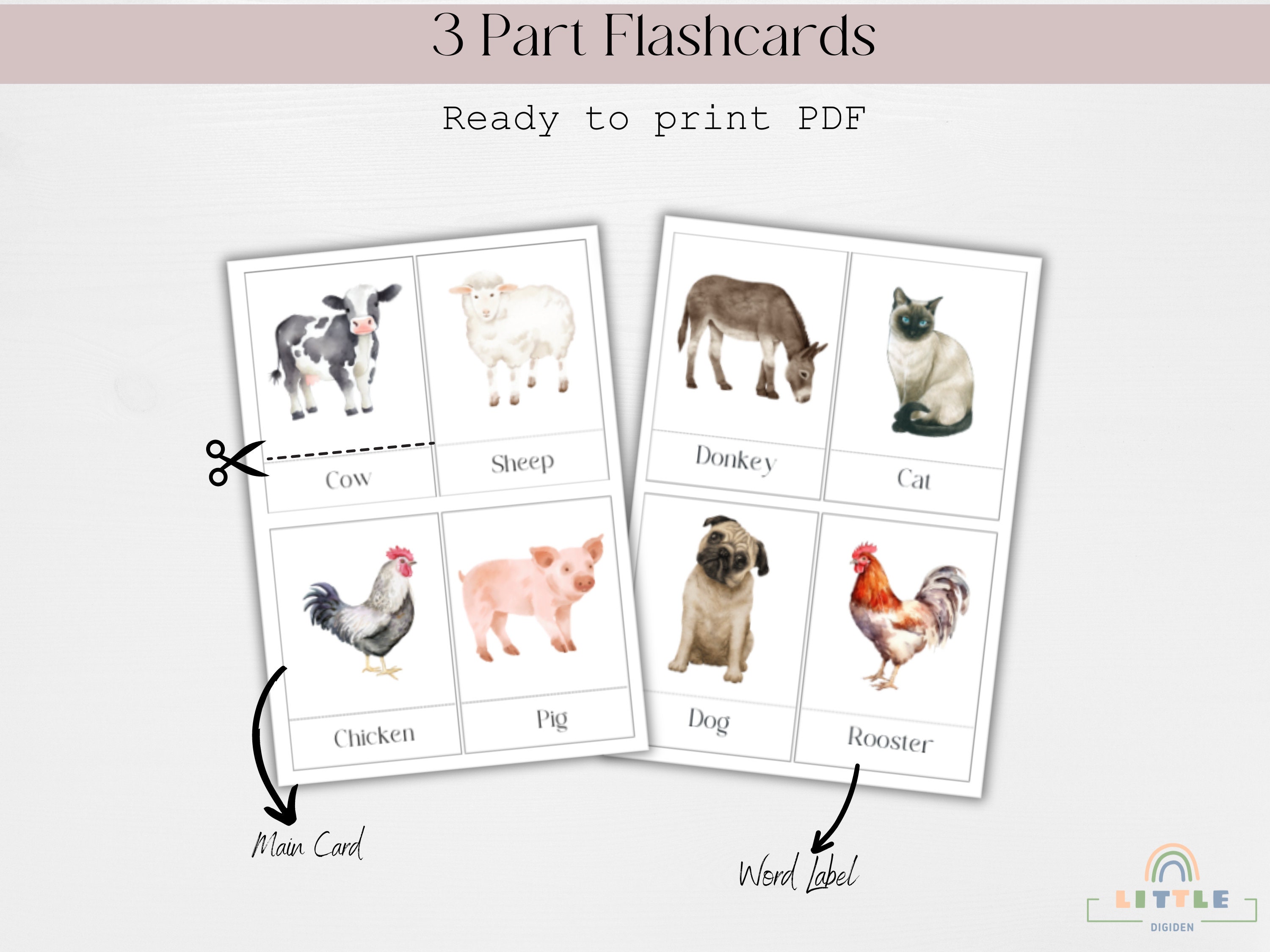 Printable Farm Animal Cards Set Educational Flashcards for Kids ...