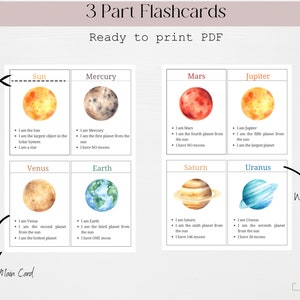 Planets Flashcards, Solar System Cards, Montessori Flashcards, Space ...