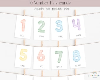 Number Flashcards 1-10 Montessori Flashcards Pre-school Counting Cards ...