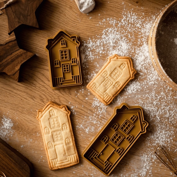 House Shaped Cookie Cutters Gingerbread House Cookie Cutter Set Cookie Stamp Cookie Molds Housewarming Cookie Cutters Etsy