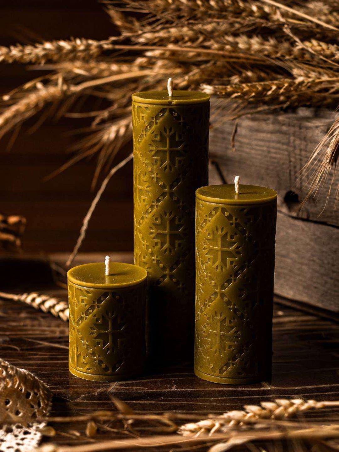 Beeswax Pillar Candles, Short Boho Candle, Wide Candles, Fall Candle ...
