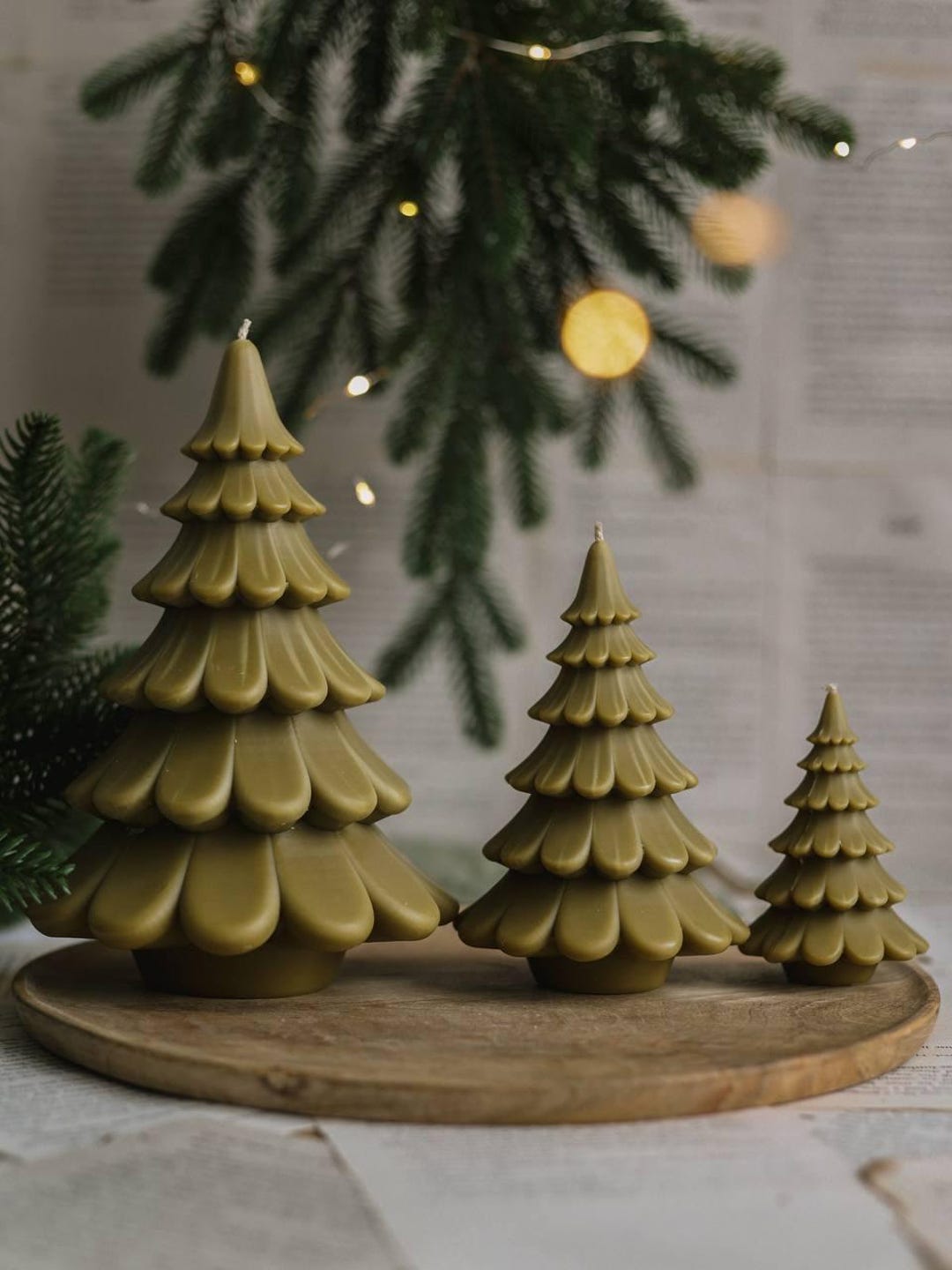 Christmas Tree Candle, Winter Woodland Beeswax Candle, Large Snow Tree ...