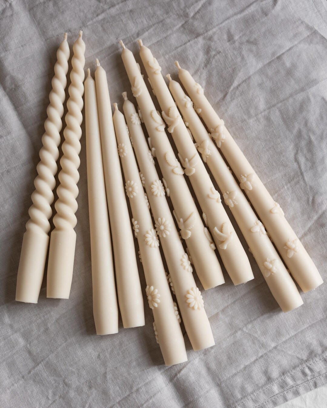 Embossed White Beeswax Taper Candles, Custom Shapes of Choice for ...