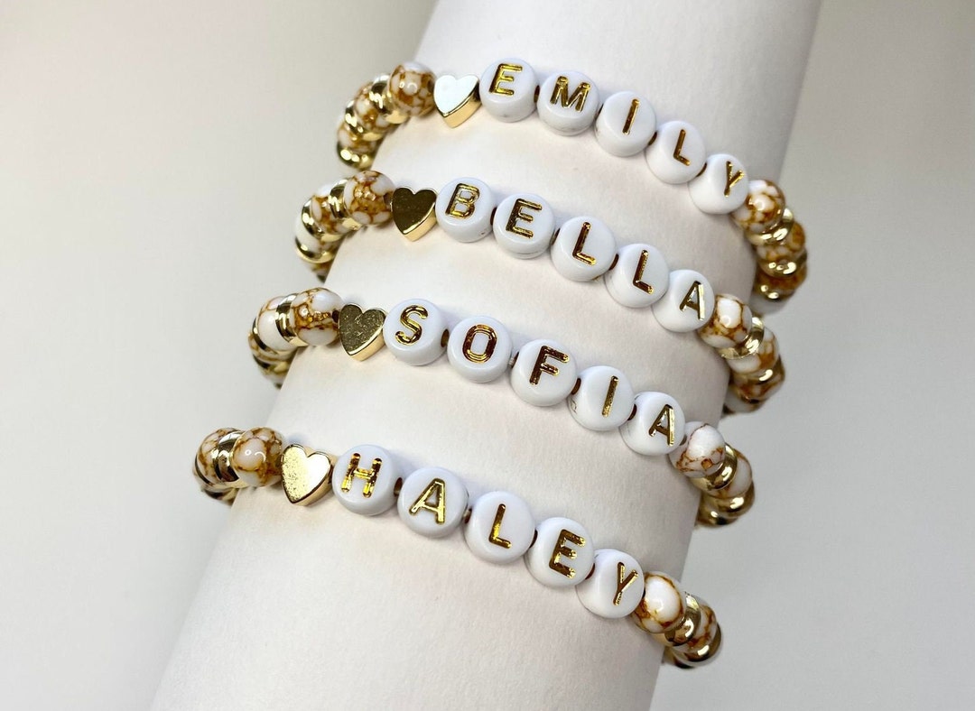 Custom Name Beaded Bracelet, Custom Word Bracelet, Kids Personalized ...