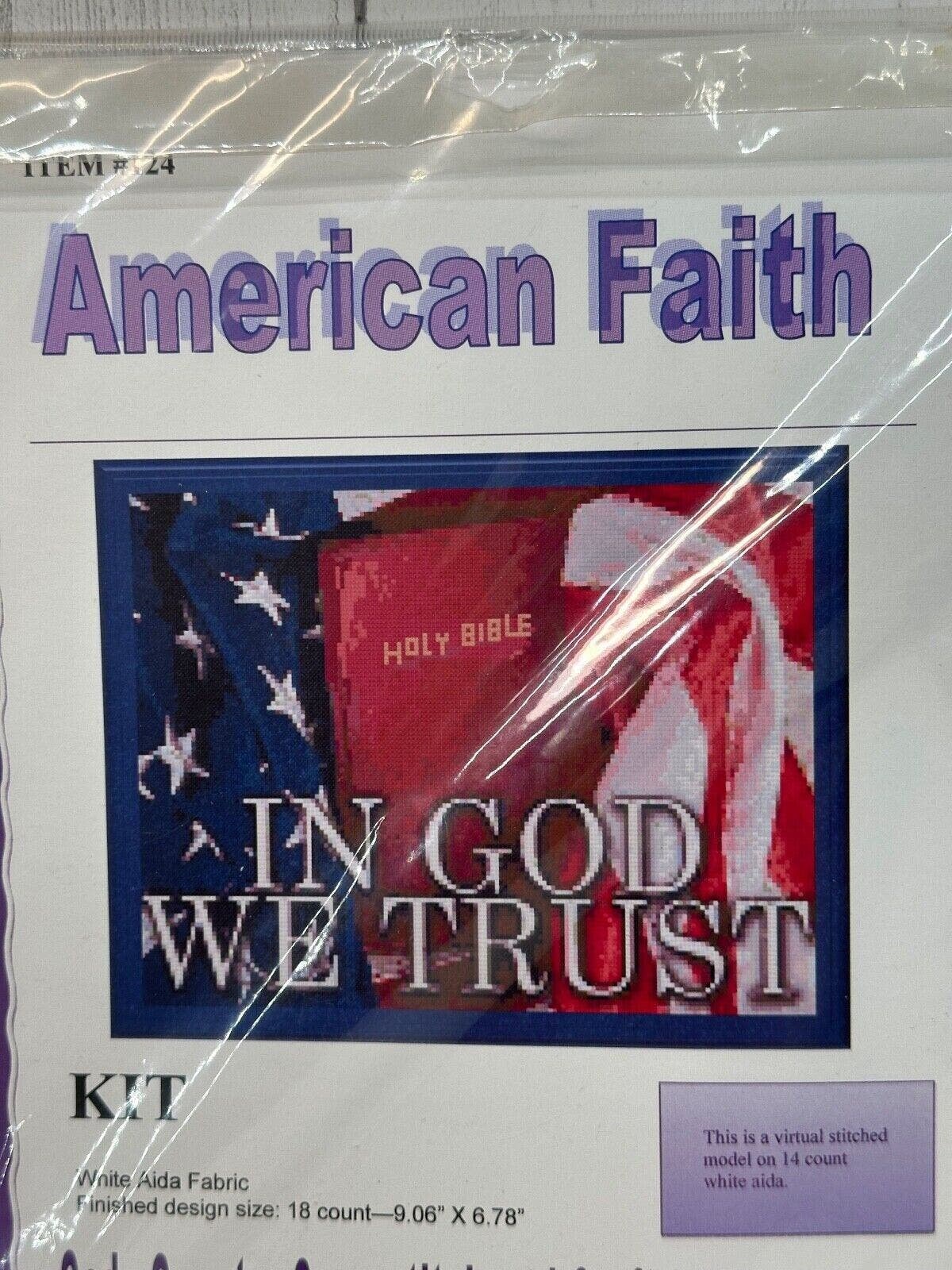 American Faith in God We Trust Cross Stitch Kit Flag Bible NEW in ...