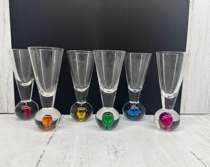 Bubble Bottom Cordial Shot Fluted Glass Multicolor Set of 6 MCM Vintage ...