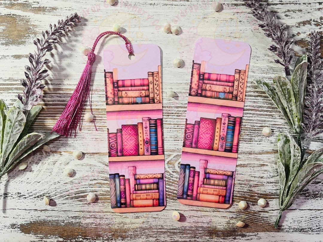 Pink Bookcase Bookmark With or Without Tassel | Watercolor Bookcase ...