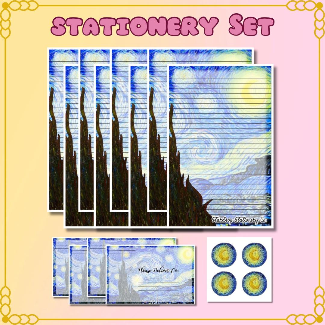 Van Gogh Starry Night Stationery Set: Half Sheets, Envelopes & Stickers ...
