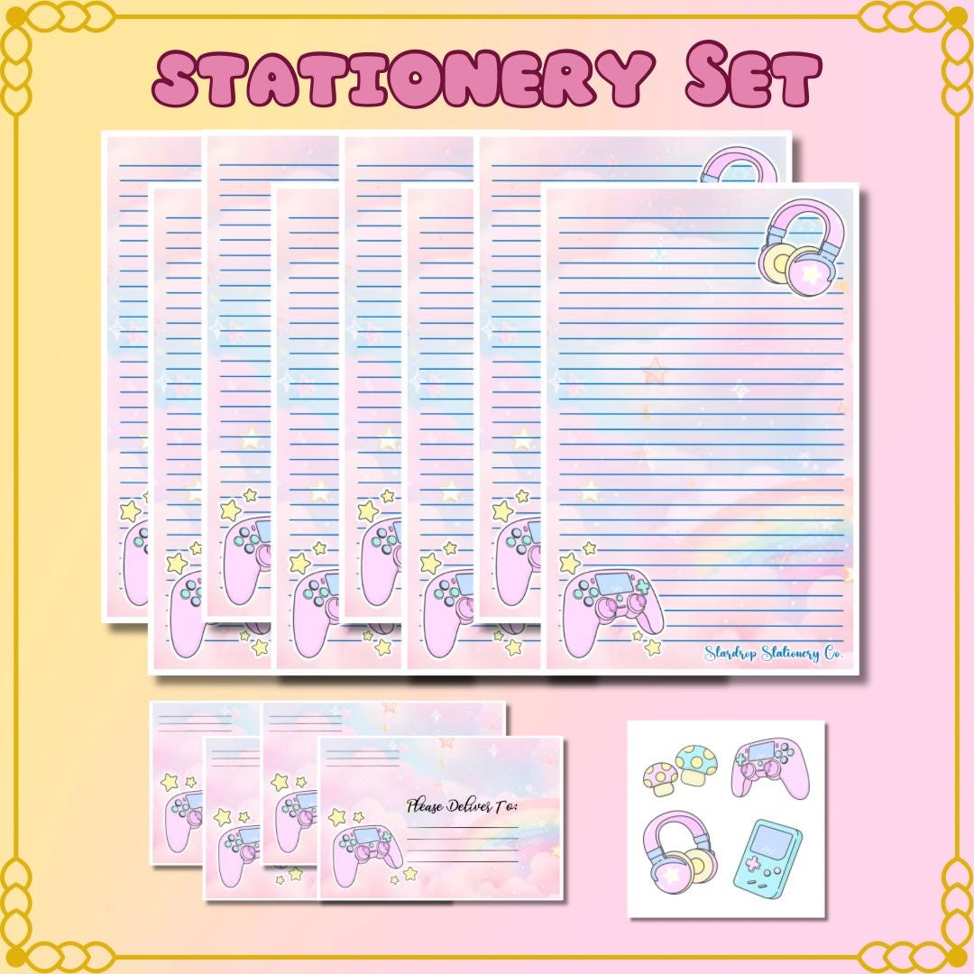 Pastel Gamer Stationery Set: Lined Paper, Envelopes & Stickers - Etsy