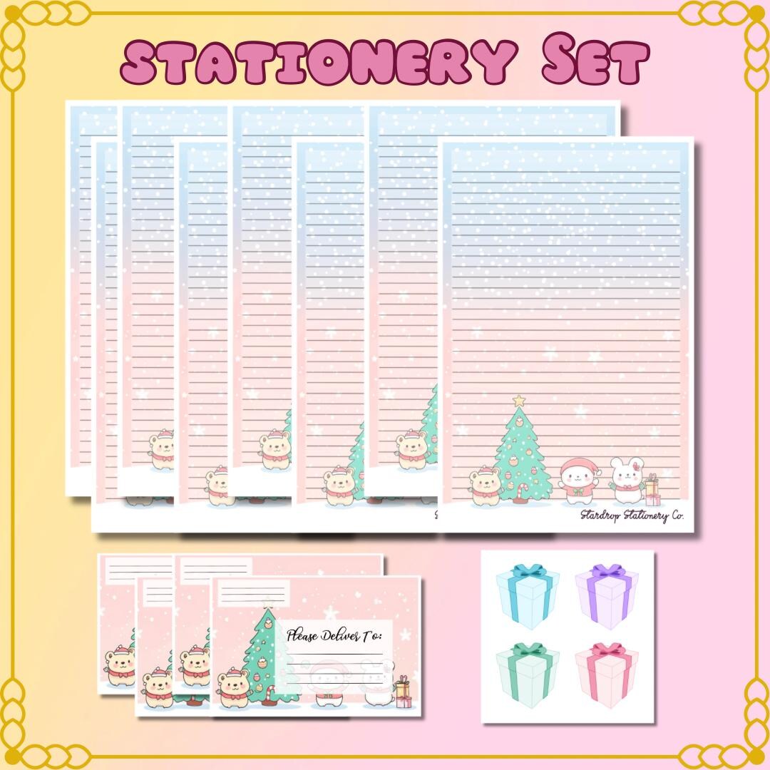 Kawaii Winter Stationery Set | Christmas Letter Writing, Envelope Seals ...