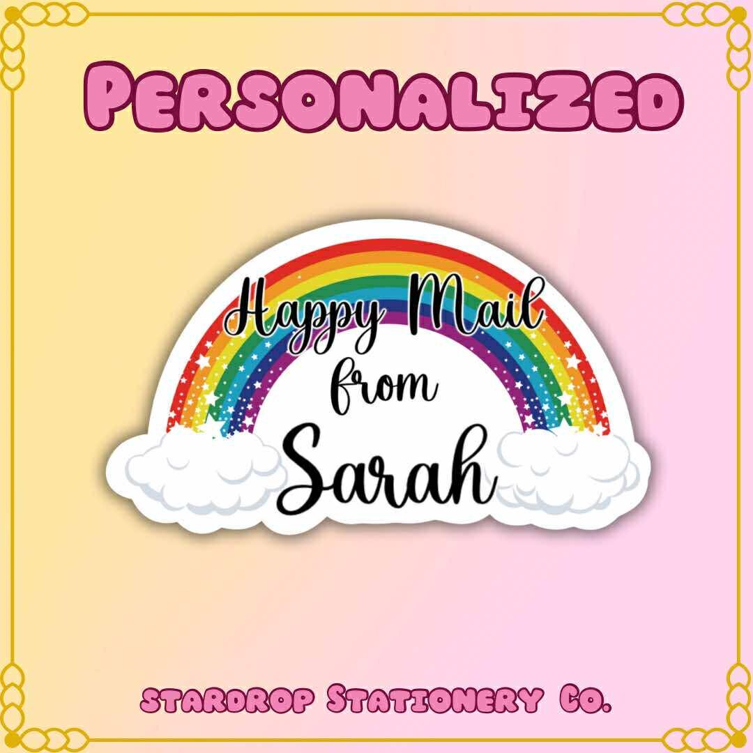 Personalized Rainbow Happy Mail Stickers: Custom Name Envelope Seals - Etsy