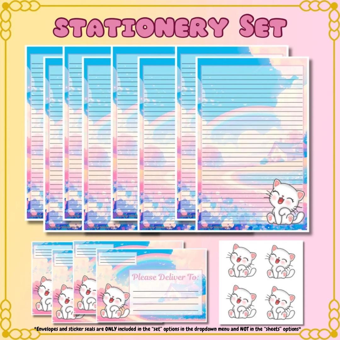 Kawaii Kitty Stationery Set: Half Sheet Letter Writing Kit - Etsy