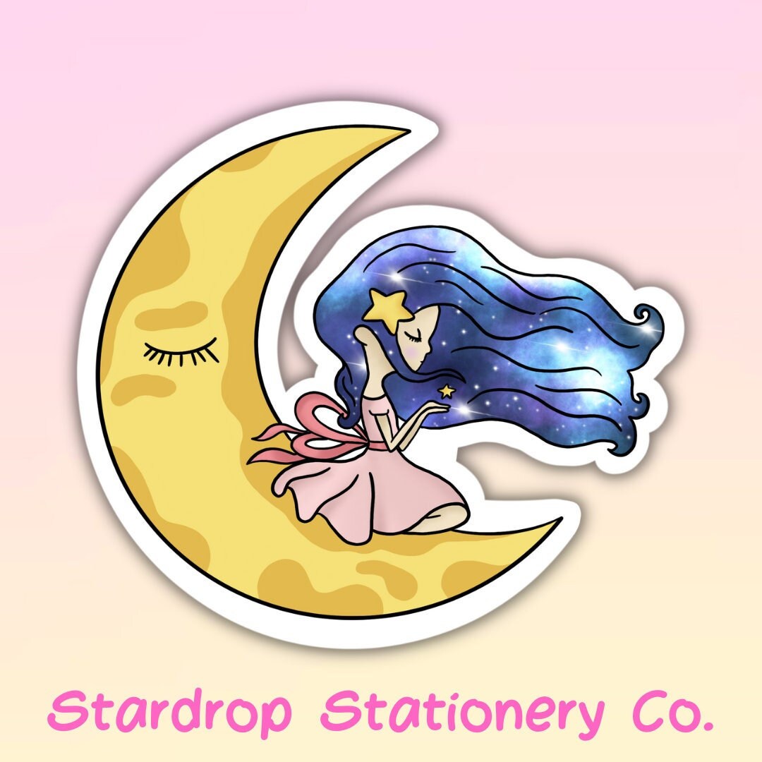 Galaxy Moon Girl Die Cut Sticker | Space Girl | Moon Stars | Laminated ...