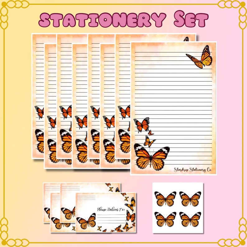 Monarch Butterfly Stationery Set: Letter Writing Paper, Envelopes ...