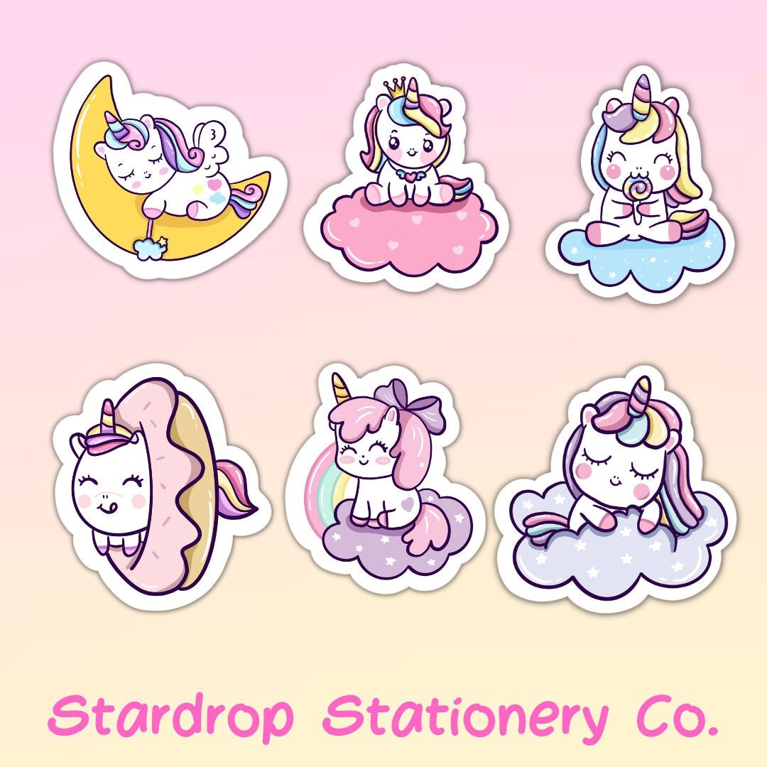 Pastel Kawaii Unicorns Sticker Set | Cute Kawaii | for Kids | Laminated ...