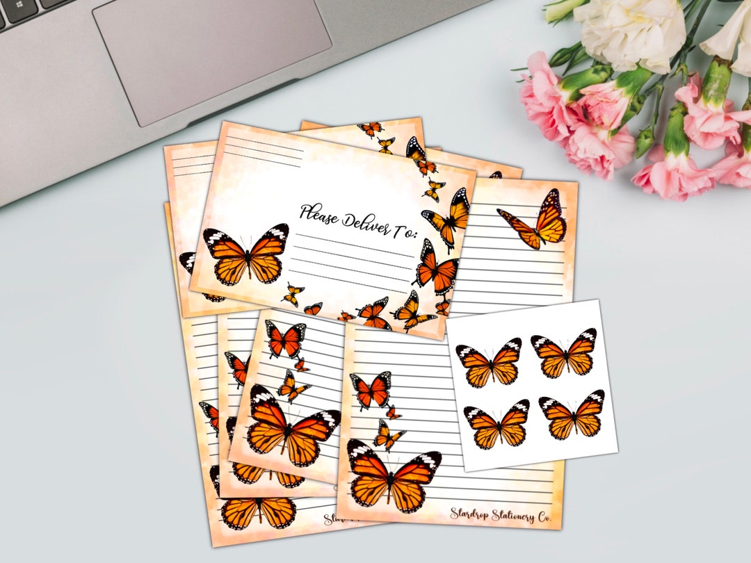 Monarch Butterfly Stationery Set: Letter Writing Paper, Envelopes ...