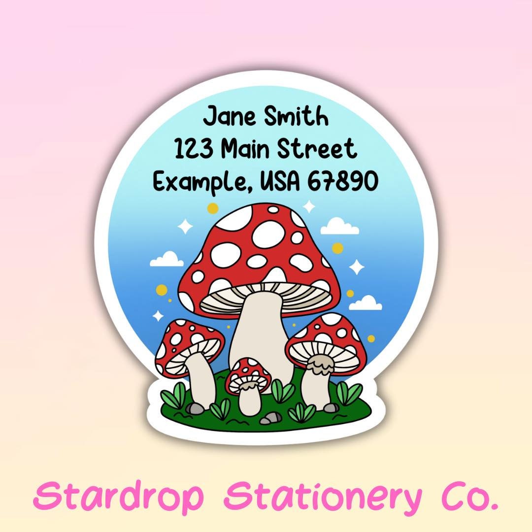 Cute Mushroom Custom Address Labels | Shaped Address Label ...