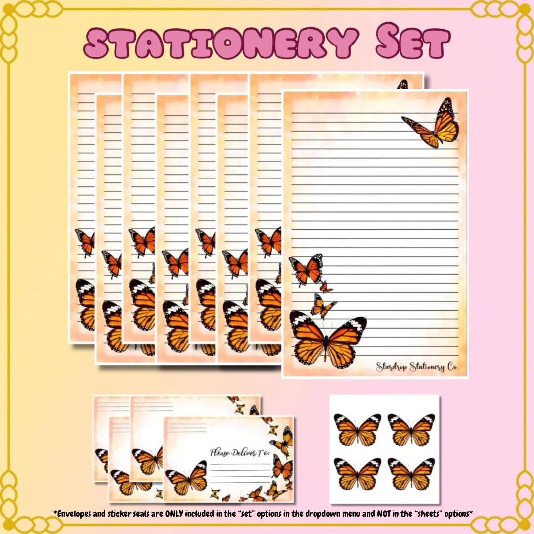 Monarch Butterfly Stationery Set: Letter Writing Paper, Envelopes ...
