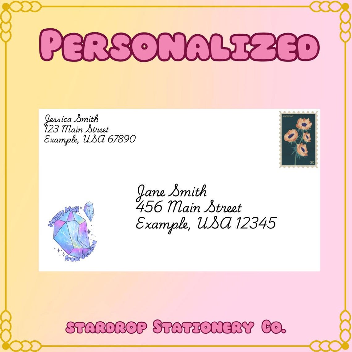 Personalized Crystal Happy Mail Stickers: Custom Name Envelope Seals - Etsy