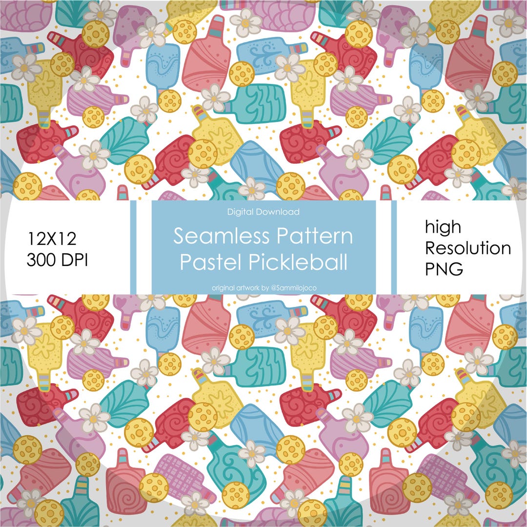 Seamless Pastel Bright Pickle Ball Paddle Pattern for Digital Papers ...