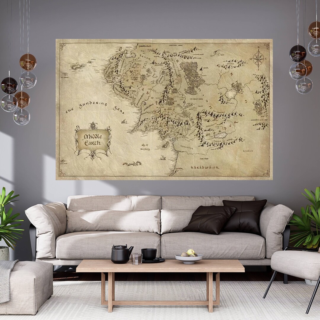 Lord of the Rings Map, LOTR Map Poster Wall Art, Old Middle Earth Map ...