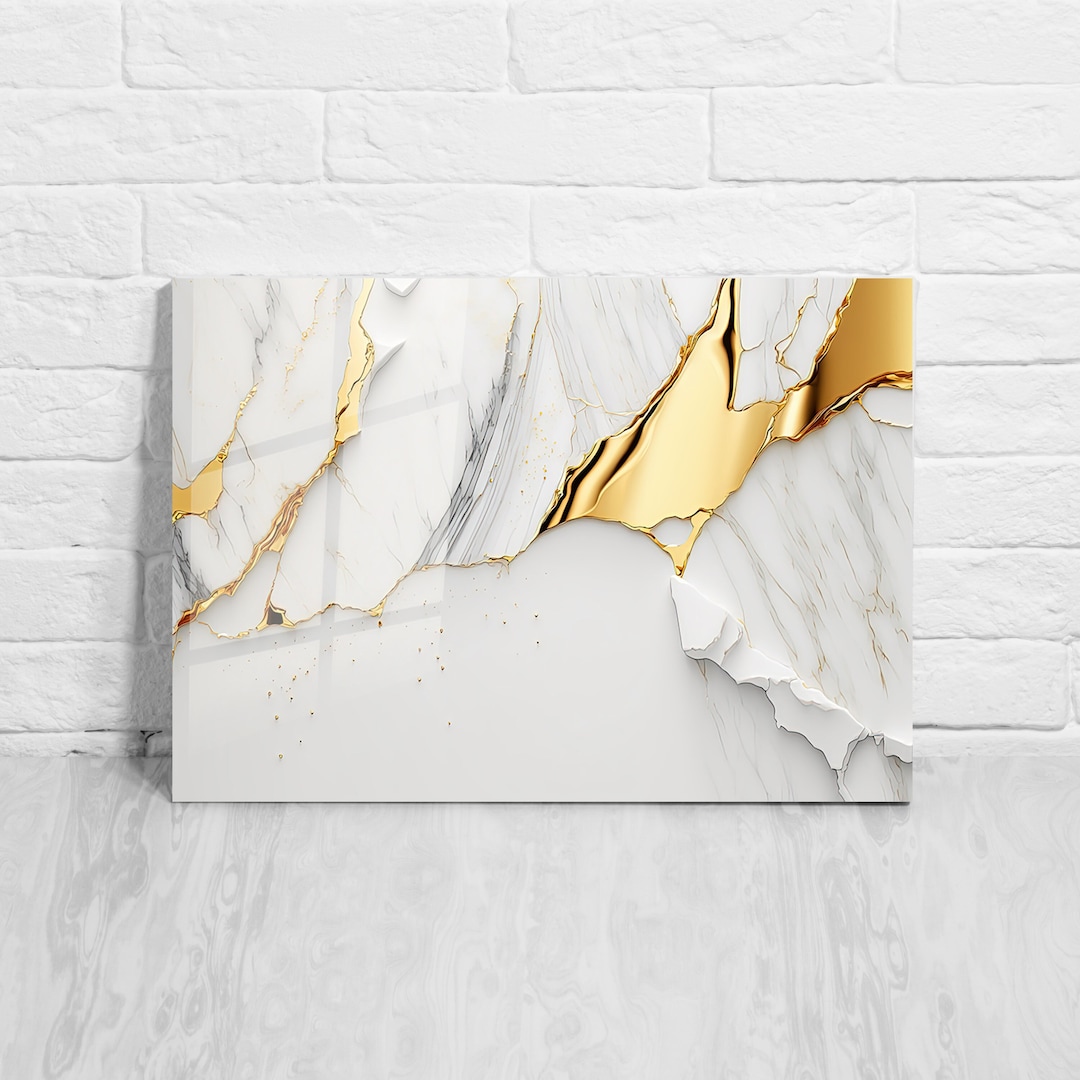 Abstract White Gold Marble Wall Art, Marble Print Art, Canvas Wall Art ...