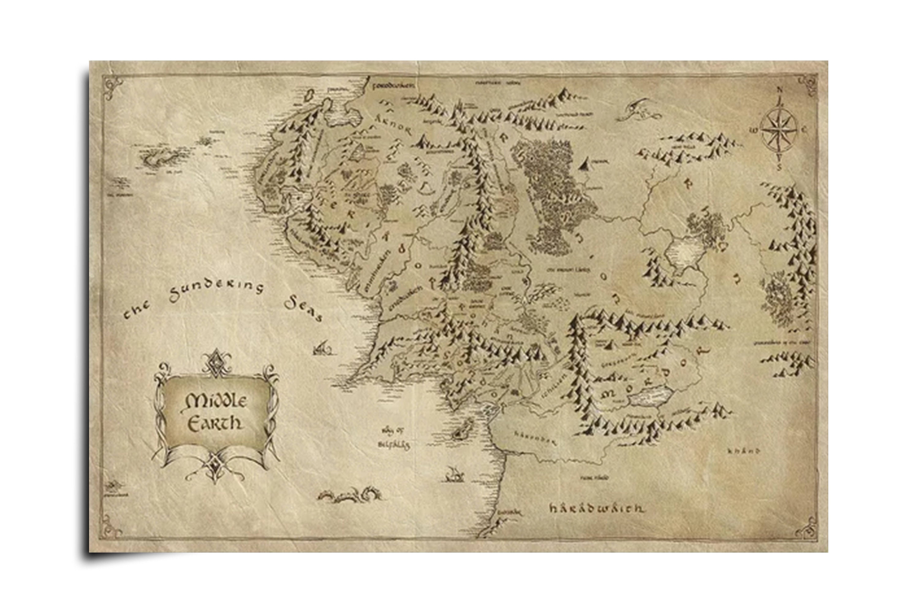 Lord of the Rings Map, LOTR Map Poster Wall Art, Old Middle Earth Map ...