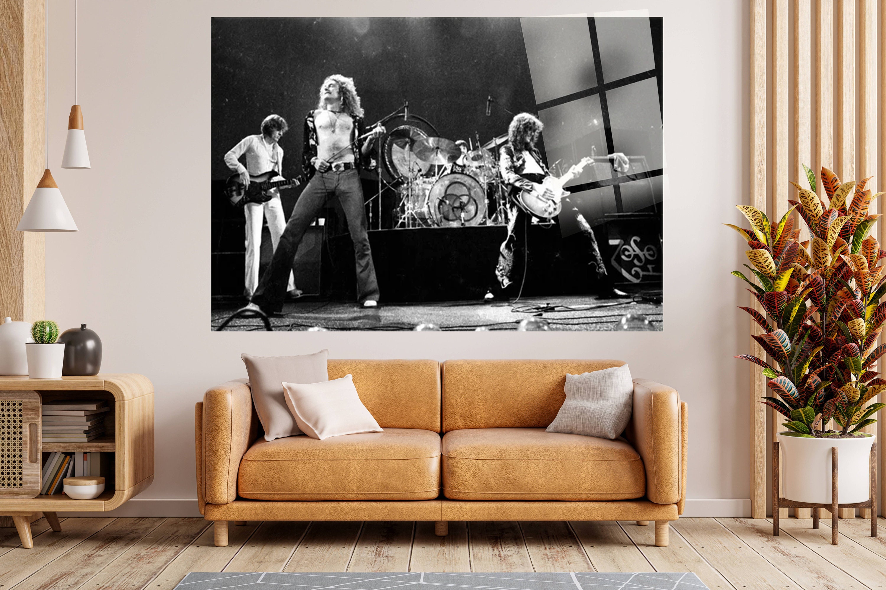 Led Zeppelin Poster, Black & White 1970s Music Band, Extra Large Canvas ...