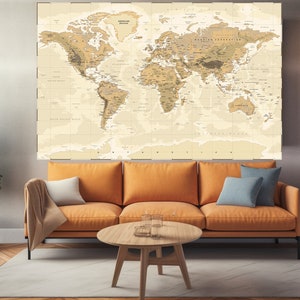 Vintage World Map Wall Art, World Map Print, Old World Map, Extra Large ...