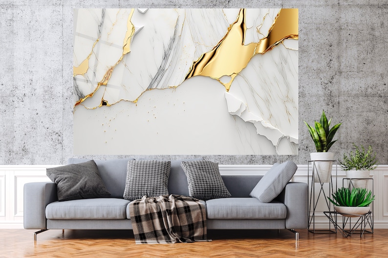 Abstract White Gold Marble Wall Art, Marble Print Art, Canvas Wall Art ...