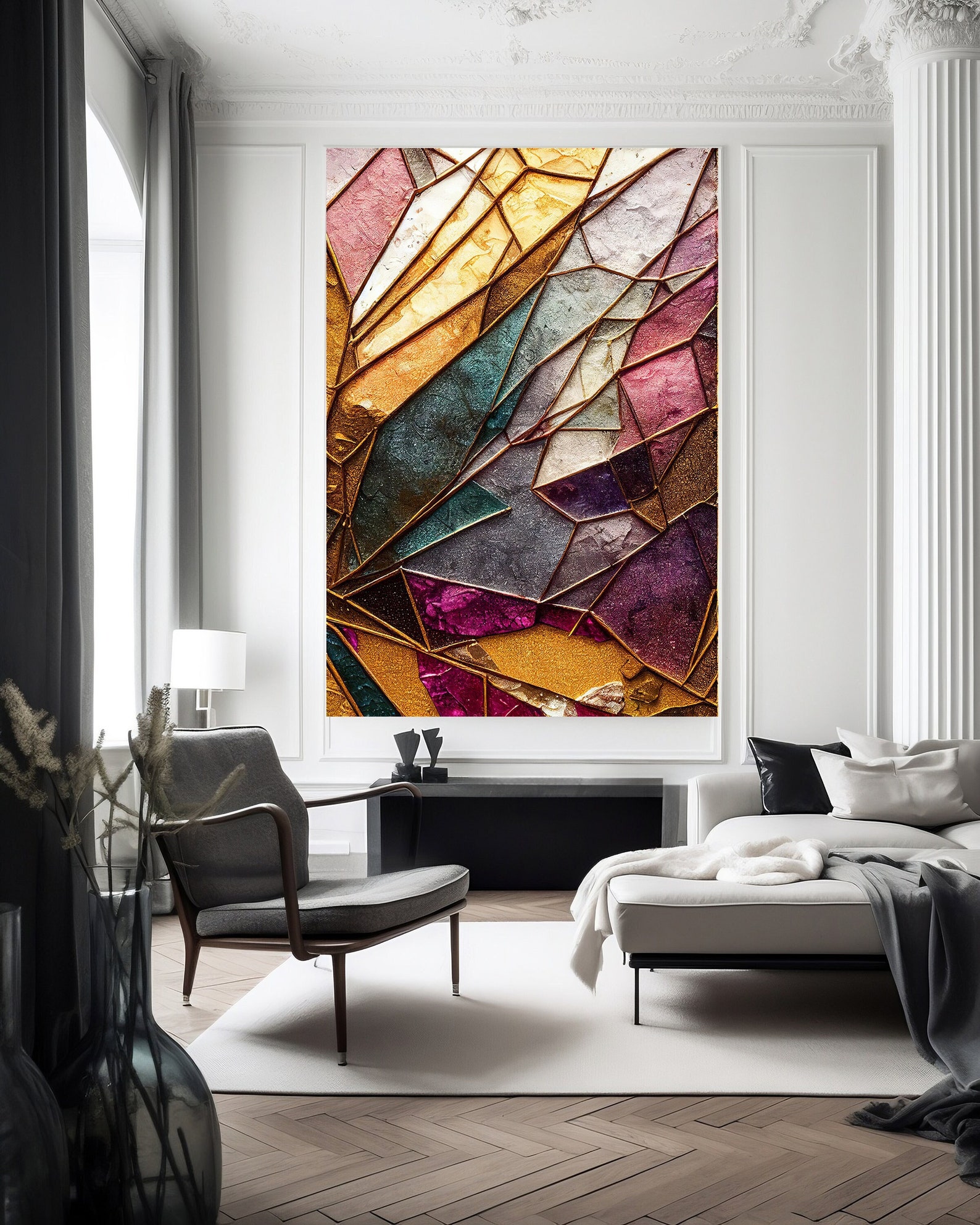 Stained Glass Pattern Abstract Wall Art, Abstract Wall Art, Extra Large ...